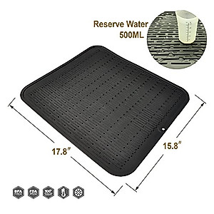 Extra Large Silicone Trivet Heat Resistant Mat 18'' x 16'' Dish Drying Mats Kitchen Counter Rack Sink Drainer Pad Hot Pot Trivet Dishwasher Safe (Black)