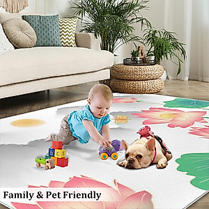 Lotus Lotus Leaf Rugs,Vintage Ink Painting Living Room Carpet Washable Flannel with Non-Slip Carpet Bedroom Dining Room Office Entrance2 x 6ft