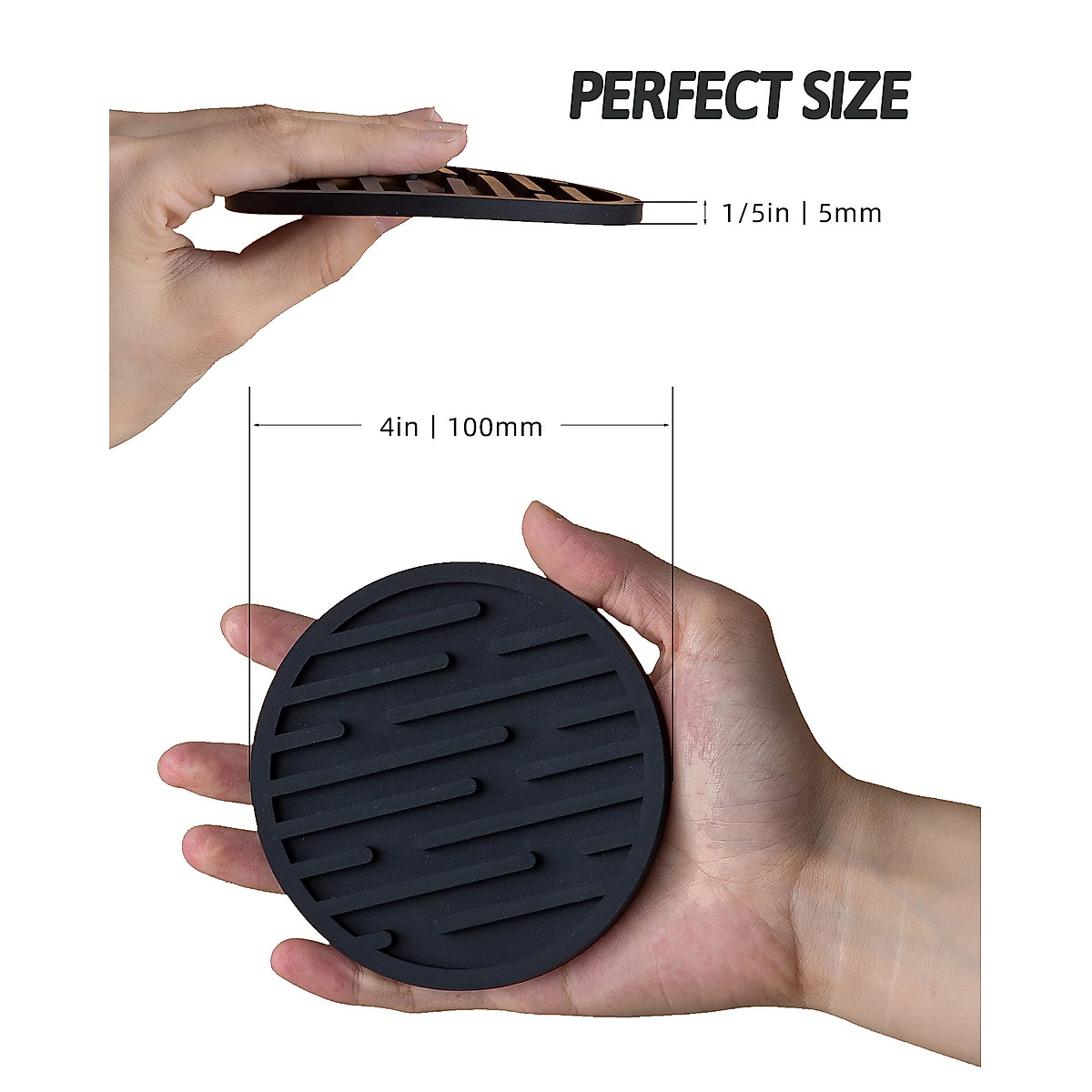 Amoowis Coasters for Drinks, Silicone Coasters Set of 8 with Holder, Drink Coasters for Coffee Table, Thickened Coaster for Wooden Table, Cup, Desk, Bar, Office, Anti-Slip, Non-Stick, Easy to Clea