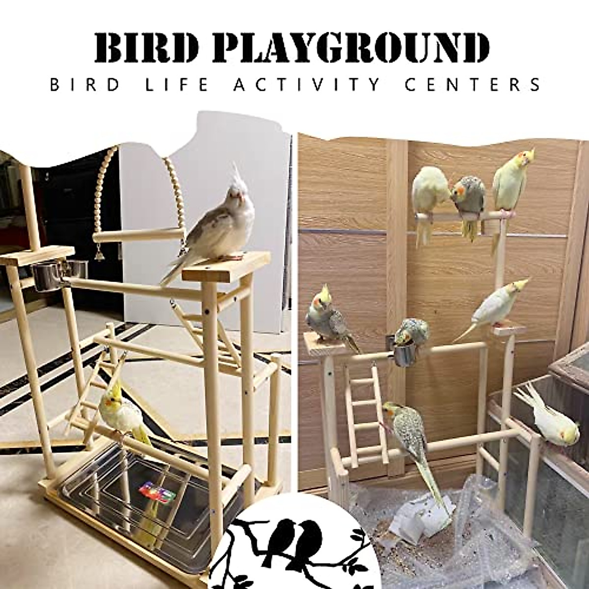 KUCDBUN Bird Playground 3 Layers Parrot Playstand with Bird Rope Perch for Parakeets, Budgies, Cockatiel, Conures, Finches, Lovebirds ect Small Birds