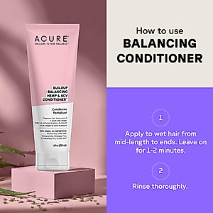 Acure Buildup Balancing Hemp & Apple Cider Vinegar Conditioner | 100% Vegan | Resets & Balances Hair for Styled, Swim & Harsh Conditions | Fragrance Free Formula | 8 Fl Oz