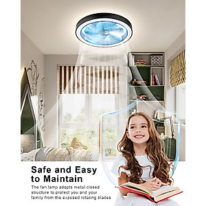 DOURARY Flush Mount Ceiling Fans with Lights and Remote, Minimalist 20 in Dimmable Low Profile Ceiling Fan, Match any Interior, Stepless Color Temperature Change, and 6 Speeds - Black