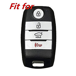 WFMJ Leather for Kia Optima K3 K6 Cerato Forte Sorento Rio Rio5 Rondo Carens Remote Smart 4 Buttons Key Case Holder Cover Fob Chain (Black)