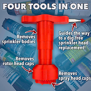 Sprinkler Head Removal Tool 4-in-1, Replace Your Sprinklers Without Digging in Under 2 Minutes, Most Brands Rainbird Toro Orbit Hunter K-Rain, 2024 Upgrade 40% Stronger New Tool, Sprinkler Shirt