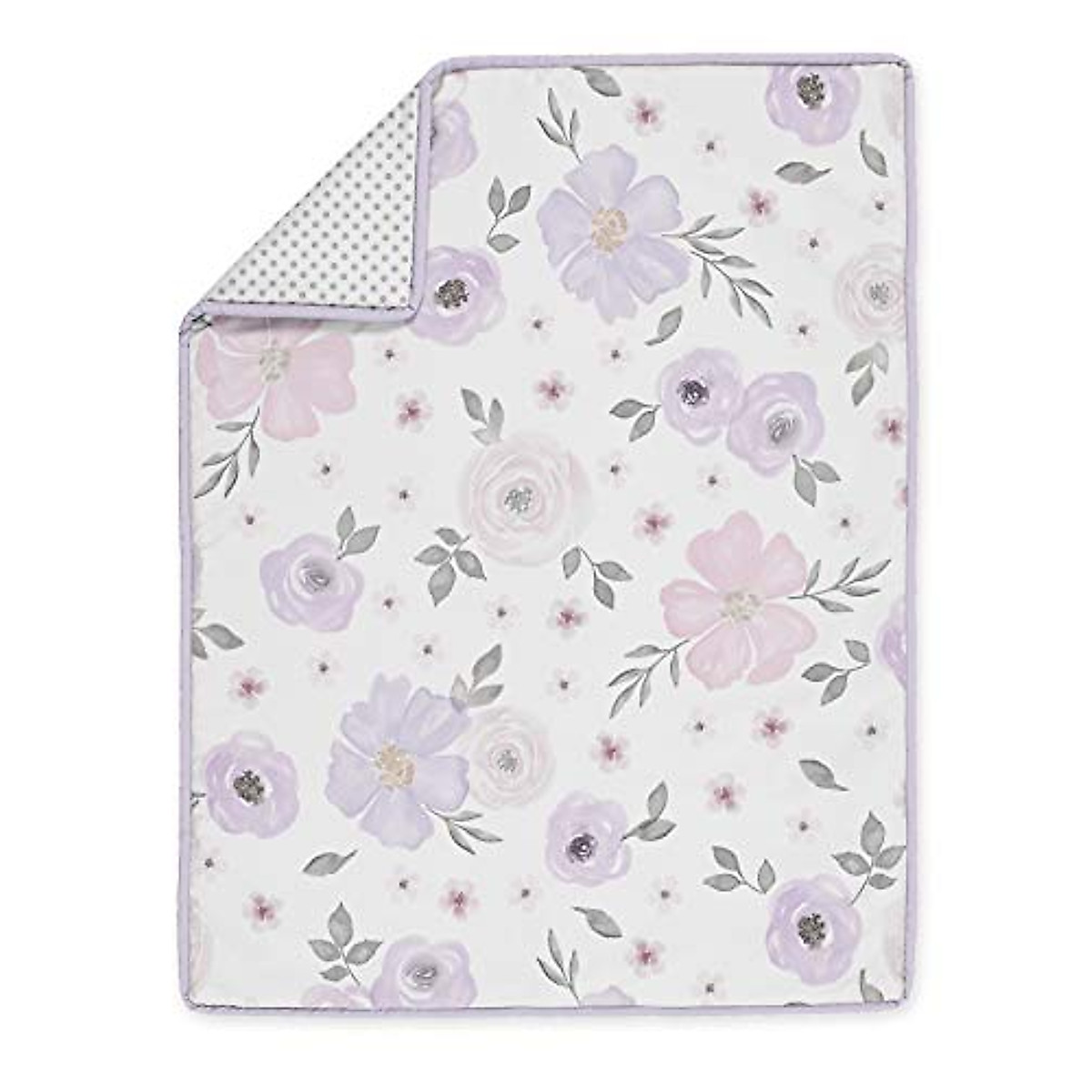 Sweet Jojo Designs Lavender Purple, Pink, Grey and White Shabby Chic Watercolor Floral Baby Girl Nursery Crib Bedding Set - 4 Pieces - Rose Flower Polka Dot