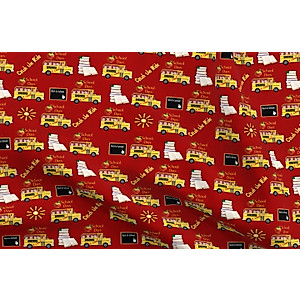 Spoonflower Fabric - School Bus Red Back to School Yellow Bear Transportation Printed on Petal Signature Cotton Fabric Fat Quarter - Sewing Quilting Apparel Crafts Decor
