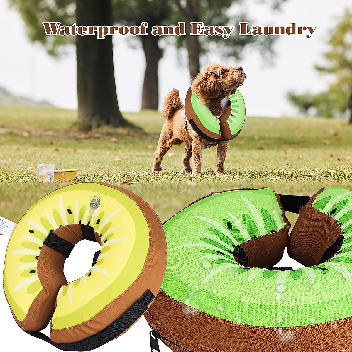 Dog Recovery Collars & Cones, Inflatable Dog Cone Collar, Dog Donut Collar, Adjustable Dog Cone Alternative After Surgery, Soft Dog Cones for Small Dog & Cats, Blow Up Pet E Collar, Soft, Cute