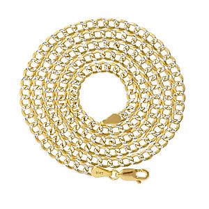 Nuragold 10k Yellow Gold 3.5mm Cuban Chain Curb Link Diamond Cut Pave Two Tone Pendant Necklace, Mens Womens Jewelry 16" 18" 20" 22" 24" 26" 28" 30"