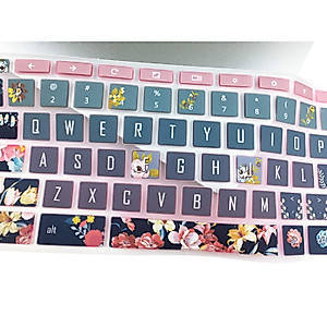 Silicon Keyboard Cover for 11.6" Lenovo Chromebook C330 C340, Flex 11, 100e 300e 500e N20 N21 N22 N23, 14" N42 N42-20, Red Flower