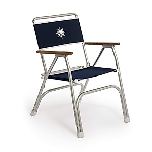 FORMA MARINE Boat Chairs Navy Blue Deck Folding Marine Aluminum Teak Furniture Set of 2 M100NB