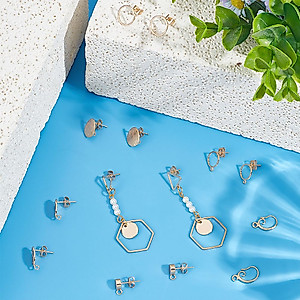 BENECREAT 8 Pairs 8 Style 18K Real Gold Plated Geometric Brass Stud, Round Triangles Stud Earring Findings with Loops and 20Pcs Plastic Ear Nuts for Earring Making, Pin: 0.8mm