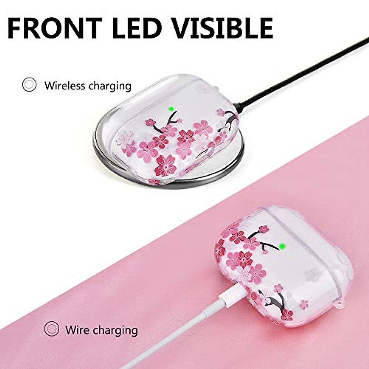 V-MORO Compatible with Airpods Pro/Pro 2 Case, Cute Clear Airpod Pro Case Cover Transparent Protective Case Girl for Apple Airpods Pro [Front LED Visible] Charging Skin Women ( Plum Flower)