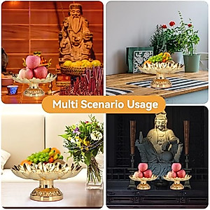 Cyrank Footed Fruit Bowl, 7in Buddhist Plate Lotus Offering Bowl Centerpiece Holder Bowl Decorative Plate for Temples Sacrifices Blessing Fruit Tray Tinplate Bowl for Altar Use