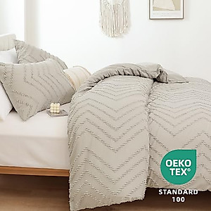 YIRDDEO Boho Chevron Comforter Set Queen Size, 3Pcs Vertical Tufted Lightweight Cream Neutral Bed Set (1 Comforter, 2 Pillowcases)