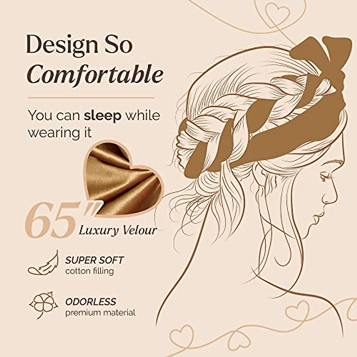 BHDbeauty No Heat Curling Headband You Can Sleep In- Heatless Overnight Natural Curls- Rod Ribbon Lazy Hair Curler Wrap Kit for Long Hair- Includes Bonus Airless Spray Bottle, Caramel, 5 Piece Set