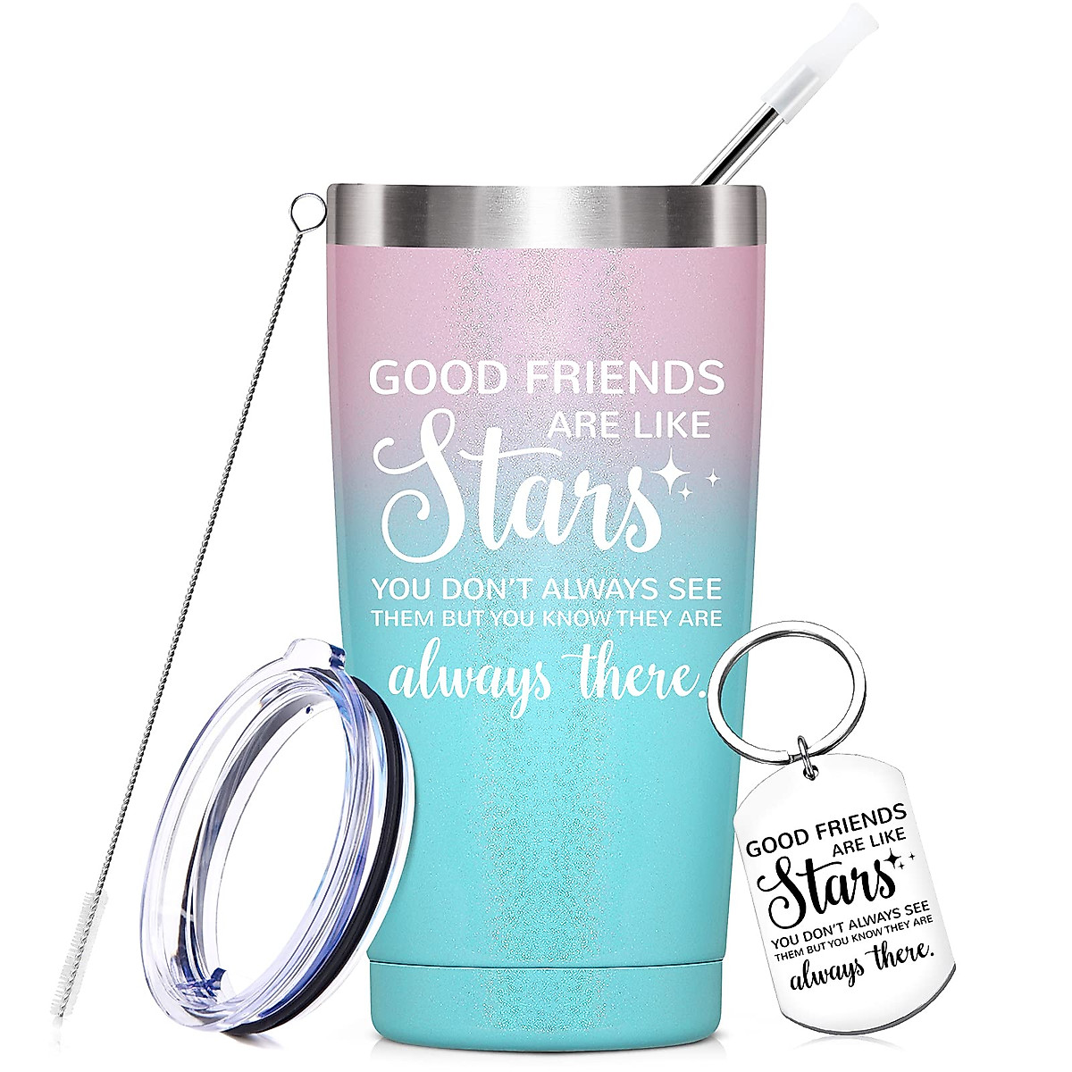 SMITWORLD Good Friends Are Like Stars, Christmas Birthday Gifts for Women Friends, Girlfriend, Mom, Sisters, Sometimes She is Alone, This is Her Reminder, Cute Mug Tumbler Cup 20 oz with A Keychain