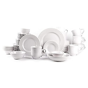 HomeVss, Pearl Dots Stoneware Dinnerware Set (56pc Set, White)