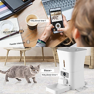SKYMEE 8L/12L Smart Automatic Pet Feeder Food Dispenser for Cats & Dogs - 1080P Full HD Pet Camera Treat Dispenser with Night Vision and 2-Way Audio, Wi-Fi Enabled App for iPhone and Android
