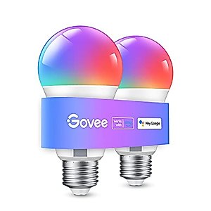 Govee Smart Light Bulbs, WiFi & Bluetooth LED Light Bulbs, RGBWW Color Changing Light Bulbs, 54 Dynamic Scenes, Music Sync, 16 Million DIY Colors Dimmable, Work with Alexa & Google Assistant, 2 Pack