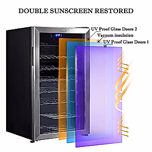 SMETA Wine Cooler Refrigerator 33 Bottles-19 Inch Wine Fridge Cellar Built In & Freestanding with Stainless Steel Glass Door - 3.6 Cu.Ft Wine and Beer Mini Fridge for Home, Office, Kitchen, Bar