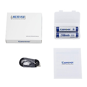 Keeppower Protected 16650 Li-ion Battery P1621U USB Rechargeable 3.6V 2100mAh 7.56Wh Flashlight Battery Included with a 2-in-1 Charging Cable (2 Pack)