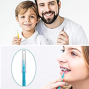 100 Pieces Braces Brush for Cleaner Interdental Brush Toothpick Dental Flossing Head Oral Hygiene Flosser Tooth Cleaning Tool (Light Blue, Yellow, Gray, Purple)