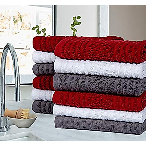 Bliss Casa Washcloths Set (12 x 12 Inch, 12 Pack) – 100% Cotton Washcloths for Face, Highly Absorbent Soft Face Towels, and Quick Drying Fingertip Towels for Daily Use (Emerson, Red Combo)