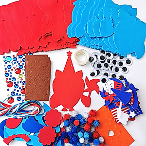 Winlyn 24 Sets 4th of July Patriotic Owl Ornaments Decorations DIY Patriotic Craft Kits Owl Red White Blue USA Flag Pinwheel Stickers Googly Eyes for Kids Favors Classroom Home Activity Art Project