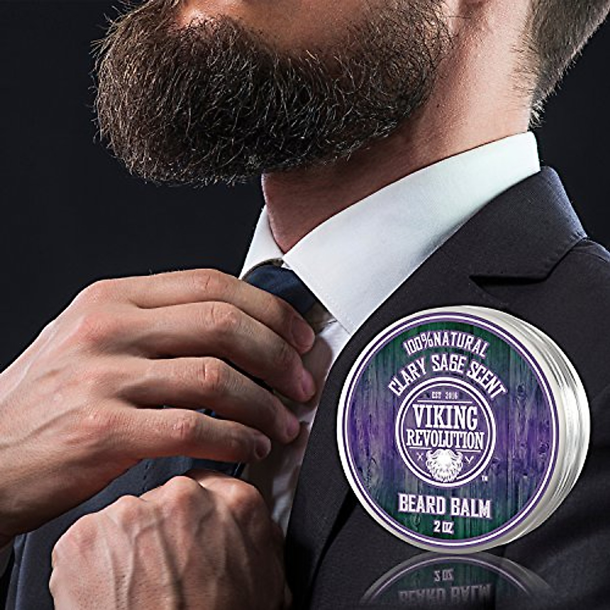 Viking Revolution Beard Balm with Clary Sage Scent and Argan & Jojoba Oils - Styles, Strengthens & Softens Beards & Mustaches - Leave in Conditioner Wax for Men