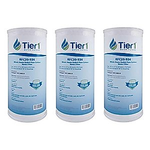 Tier1 25 Micron 10 Inch x 4.5 Inch | 3-Pack Whole House Radial Flow Carbon Block Water Filter Replacement Cartridge | Compatible with Pentek RFC-BB, FXHTC, 155141-43, WRC25HD, Home Water Filter