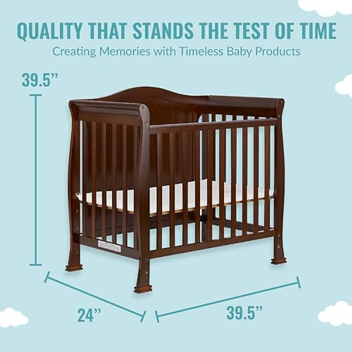 Dream On Me Addison Full Panel 4-in-1 Convertible Mini Crib in Espresso, JPMA Certified Baby Crib, Non-Toxic Finish, New Zealand Pinewood, Low to Floor Design