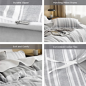 Bedsure Duvet Cover King Size - Reversible Striped Duvet Cover Set with Zipper Closure, 3 Pieces Grey Bedding Set with 8 Corner Ties and 2 Pillow Shams 20"x36"