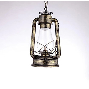 Retro Lanterne Pendant Lighting Metal Glass Shade Kerosene Ceiling Light Pendant Lamp,Bronze Finish
