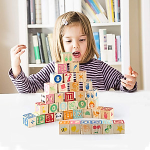Gemileo Wooden ABC Toy Building Blocks for Toddlers 1-3 36 PCS Wood Alphabet Number Blocks for Stacking Learning Preschool Educational Montessori Sensory Toys for Kids Boys Girls Gifts 1.7"
