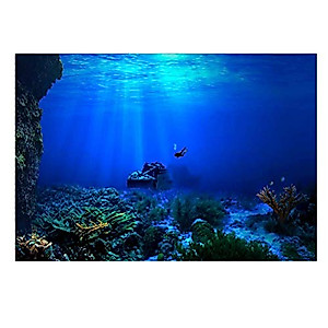 GLOGLOW Aquarium Poster, Effect Underwater Background Sticker Thicken PVC Adhesive Static Cling Backdrop Fish Tank Decorative Paper(61×30cm)