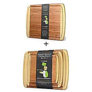 Wood Bamboo Cutting Board – Set of 3 and Medium-Large Wood Cutting Board : 14.5 x 11.5 Inches