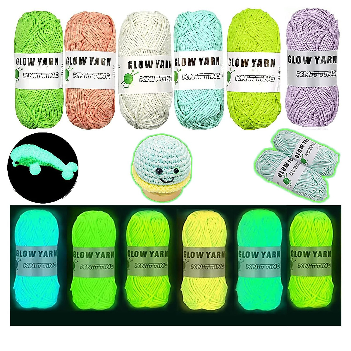 5 Rolls Glow in The Dark Yarn, Glow Yarn, 2023 DIY Glow in The Dark Yarn for Crochet, Glow in Dark Yarn for Holiday Gifts Scarves, Shawls, Sweaters, Hats (5 Colors)