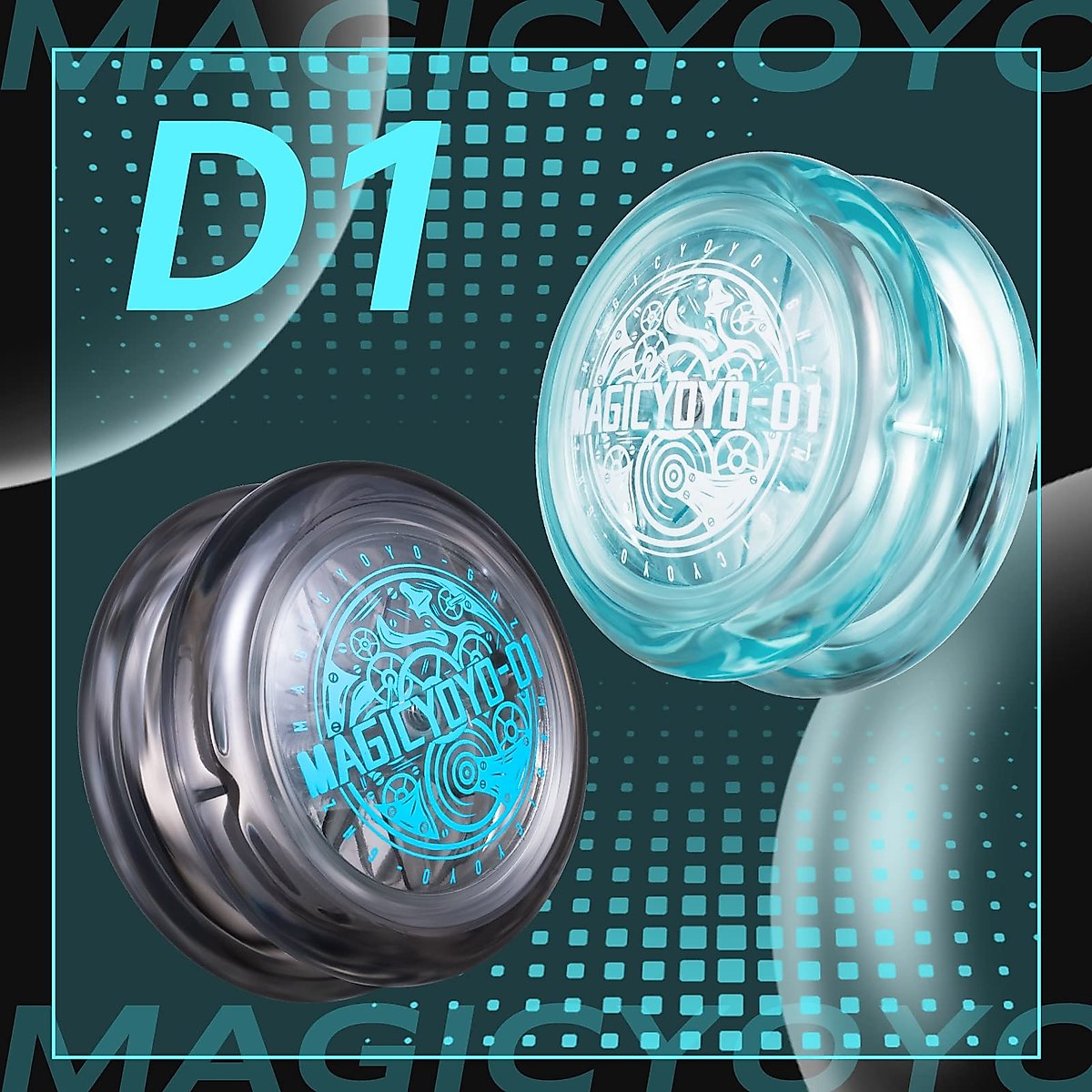 Looping Yoyo D1 Responsive Yoyo for Kids - 2A Loop Yoyo for Beginner, Starter Yoyo Easy to Play Basic String Tricks Yoyo with 12 Yoyo Strings, 2 Bags, 2 Yoyo Gloves(Crystal Black and Crystal Blue)