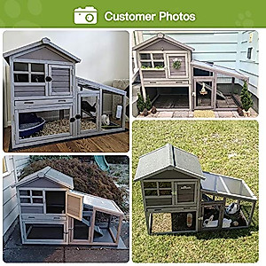 Gutinneen Rabbit House Indoor Outdoor Rabbit Hutch with Ventilation Door,Wooden Bunny cage with No LeakageTray, Removable Bottom Wire Mesh & PVC Layer,Chicken Coop UV Panel