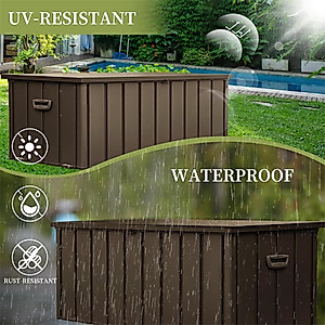 SEALAMB 160 Gallon Metal Outdoor Storage Deck Box, Waterproof Deck Box with Side Handle & Mobility Rollers, Indoor Storage Bin for Organizing Patio Furniture Cushions, Garden Pool Tools, Lockable