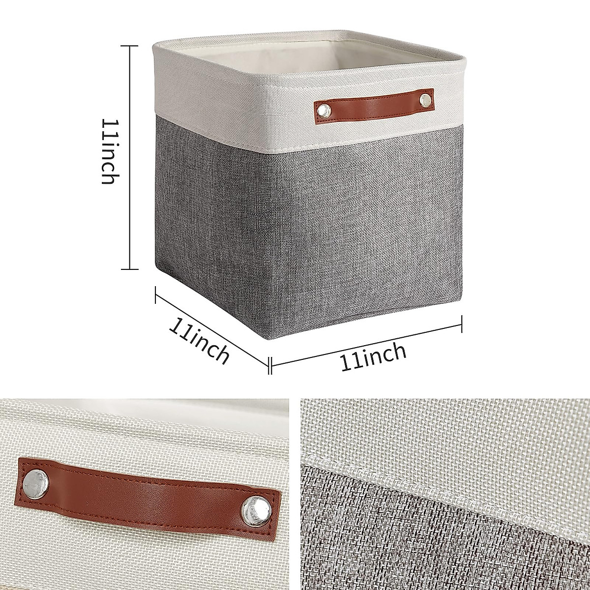 Pulnimus Cube Storage Bins for Shelves - Large 4 Pack 11x11x11 Fabric Storage Basket for Organizing with Handles for Clothes Toy Nursery Gift Laundry Book(White & Grey)