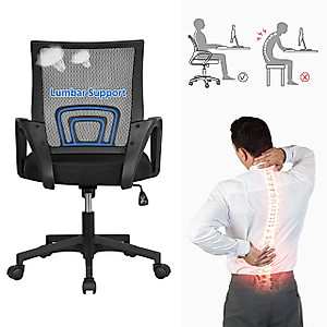 Yaheetech Office Chair Ergonomic Desk Chair Mid-Back Big Cheap Computer Chair Mesh Swivel Chair with Lumbar Support
