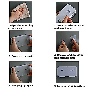 Cotton Swab Storage Box, 2 Grids Clamshell Removable Storage Organizer, Wall Mounted Storage Container with 2 Super Glue for Cosmetic Sponge Sanitary Napkins Makeup Pads Bath Salts Kitchen(White Gray)