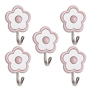 Comidox 5Pcs Cute Floret Utility Hooks Adorable Waterproof Key Hook Wall Hooks Adhesive for Kitchen Bathroom Towels Hats(Random Color)