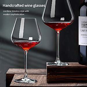 LLESSOO Red Wine Glasses Set of 4,Large Hand Blown Crystal Glasses- 23 OZ Burgundy Glasses With Wine Stopper and Pourer,Best for Wine tasting,Perfect Gifts, Anniversary or Birthday Gift