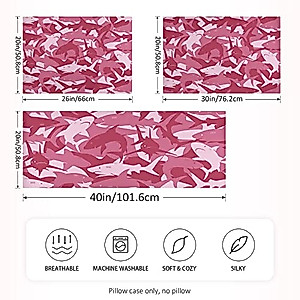 Sharks Camo Pink Pillow Covers Silk Pillowcase for Hair and Skin Soft Smooth Breathable Cooling Satin Pillowcase Standard Size Pillow Case for Bedroom Bed Sleeping (20x30 Inch)