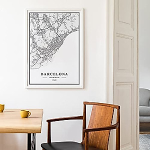 Dear Mapper Barcelona Spain View Abstract Road Modern Map Art Minimalist Painting Black and White Canvas Line Art Print Poster Art Print Poster Home Decor (Set of 3 Unframed) (12x16inch)