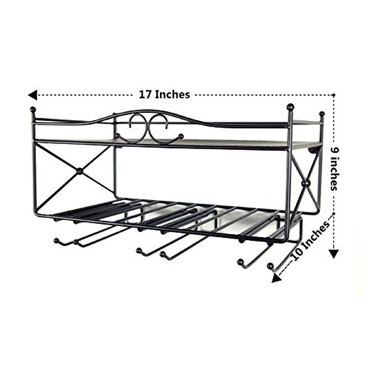 Mango Steam 2 Tier Wall Mounted Wine Rack with Stemware Holder - for Kitchen, Bar, & More