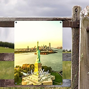 Autravelco Rustic Metal Signs Skyline New York City Landscape Wall Decor Aluminum Metal Sign for Coffee Bar Terrace Business USA Street Painting State Building Art Poster Gift for Dorm 12x16in
