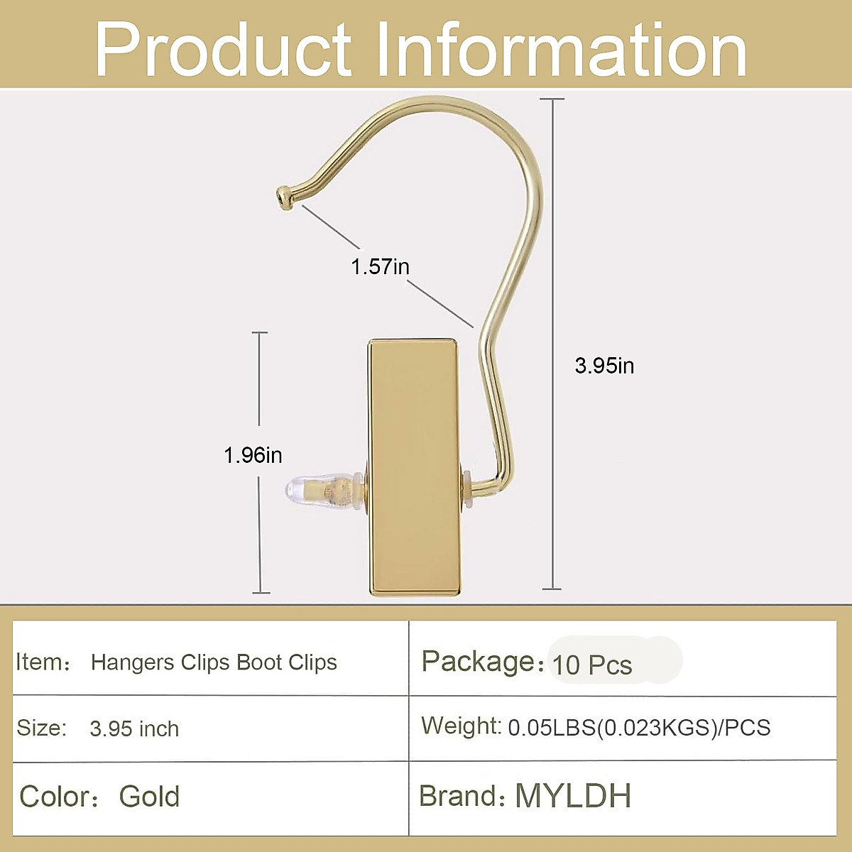 10Pcs Gold Boot Clips for Hanging, Single Clip Hangers, Boot Clips, Sock Clips, Laundry Hooks, Hat Clips for Hanging, Clothes Clips for Hanging Clothes, Premium Clothes Pins, Boot Hangers for Closet